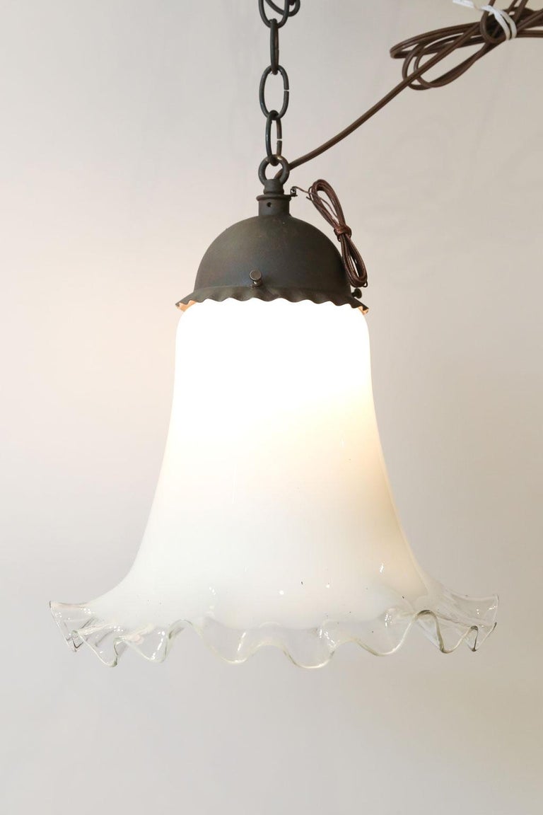 Antique Italian Milk Glass Pendant With Ruffled Hand-Blown shade at 1stDibs