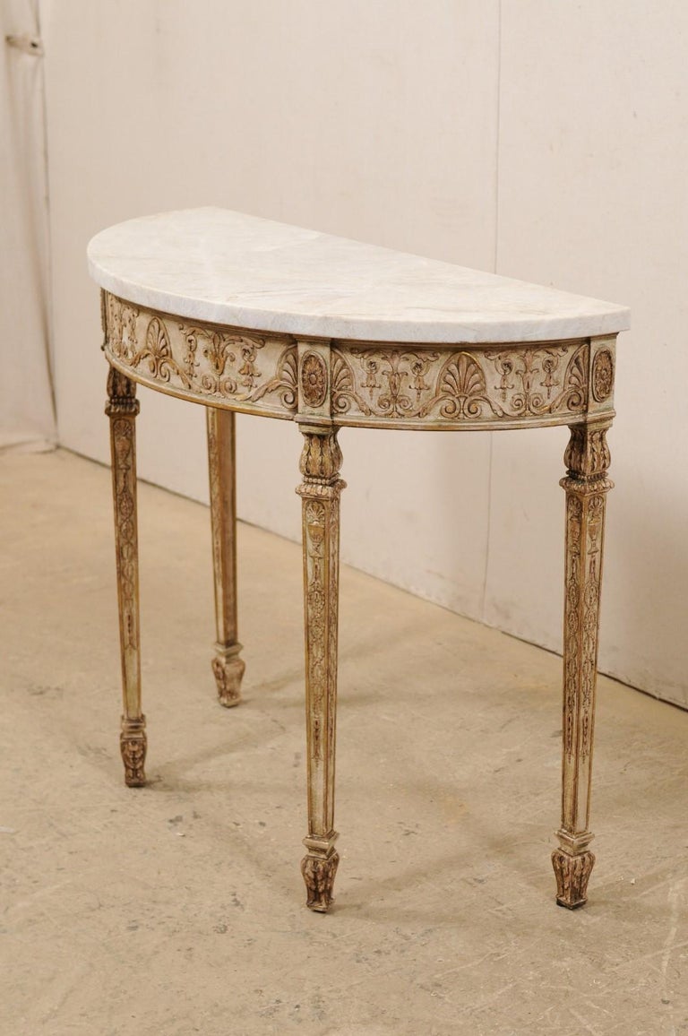 Antique Italian-Style Demilune Table with Nicely Carved Accents and New ...