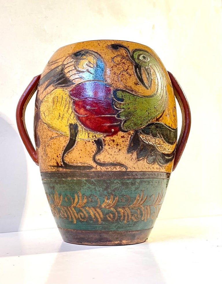 Antique Italian Terracotta Urn with Roosters in Majolica, 18th/19th ...