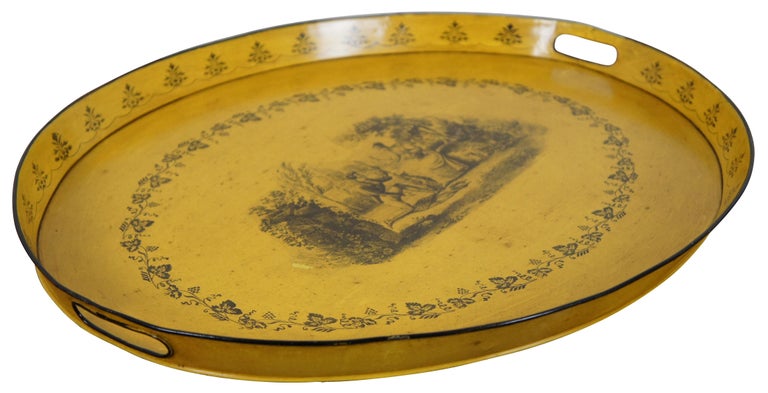 Antique Italian Toleware French Provincial Toile Tray Oval Lithograph ...