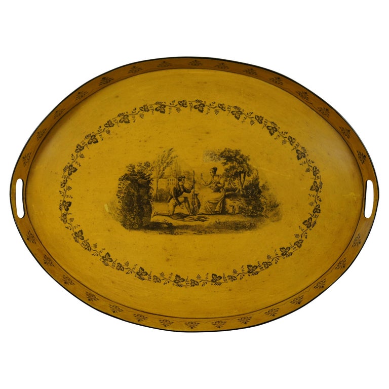 Antique Italian Toleware French Provincial Toile Tray Oval Lithograph ...