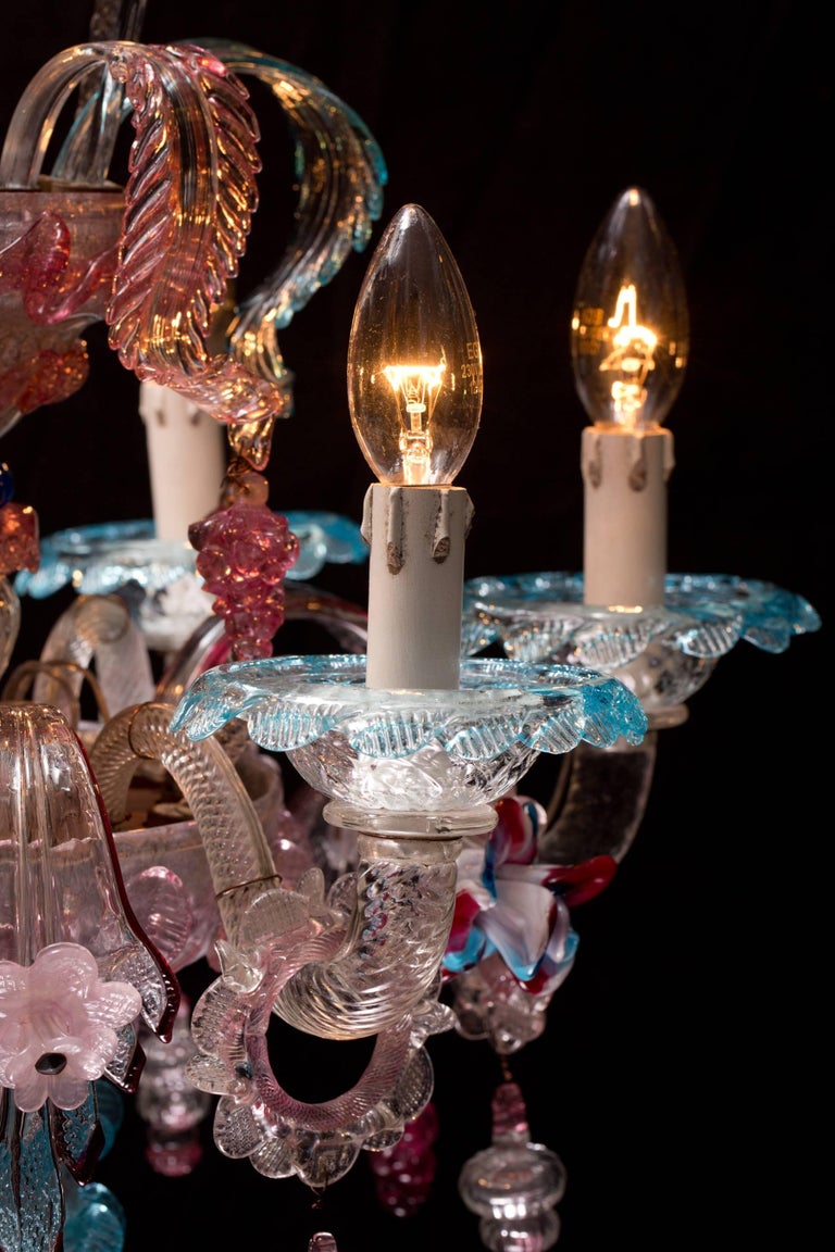 Antique Italian Venetian Chandelier with Colored Murano Glass at ...