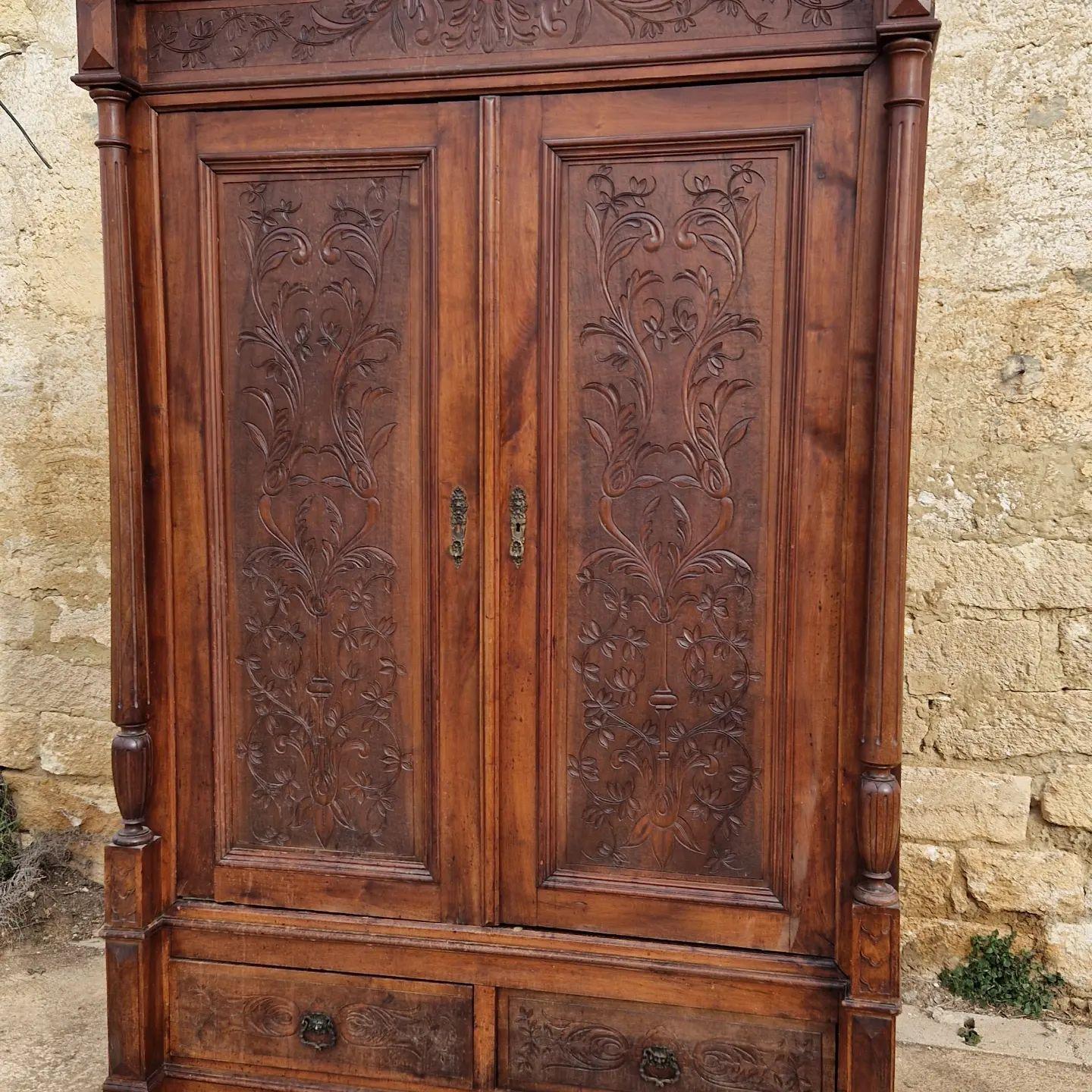 Antique Italian Wardrobe Double Door European Armoire Solid Walnut 19th ...