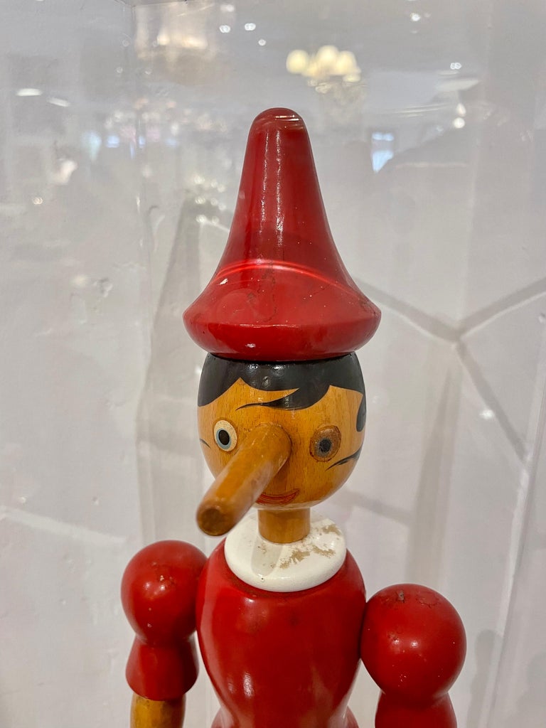 Antique Italian Wood Pinocchio Toy in Custom Lucite Display Box For ...