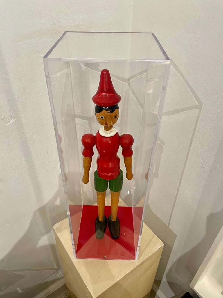Antique Italian Wood Pinocchio Toy in Custom Lucite Display Box For ...