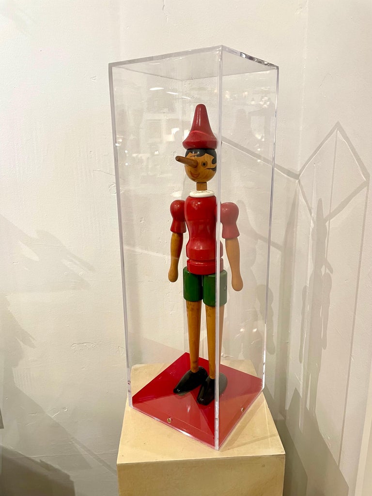 Antique Italian Wood Pinocchio Toy in Custom Lucite Display Box For ...