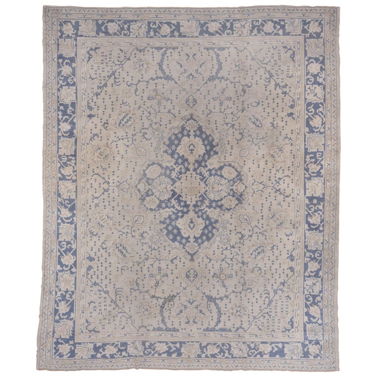 Antique Ivory and Blue Turkish Oushak Carpet, circa 1910s For Sale at ...