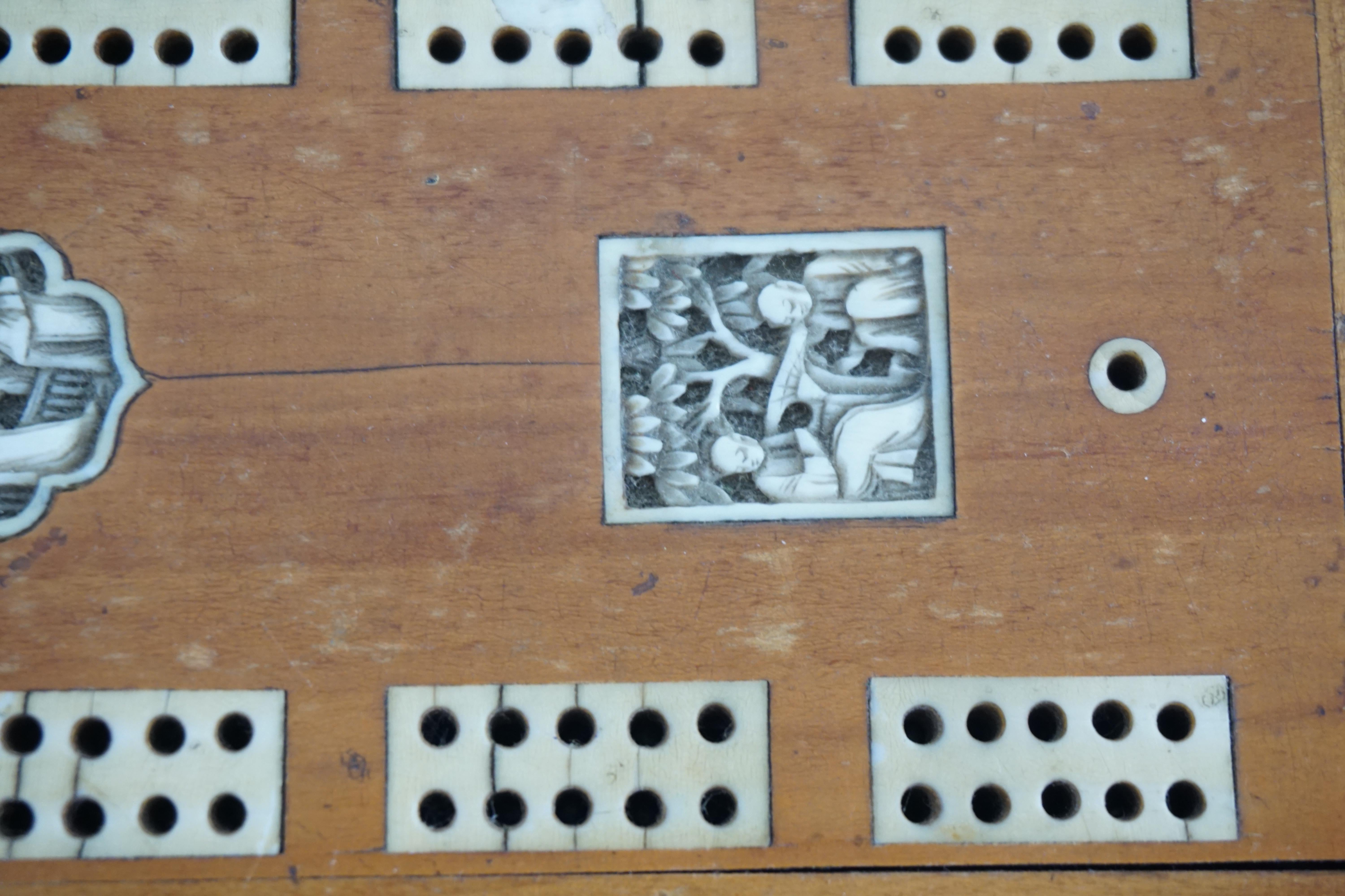Antique Ivory Inlaid Cribbage Board and Box for Cards, Scotland 1880 ...