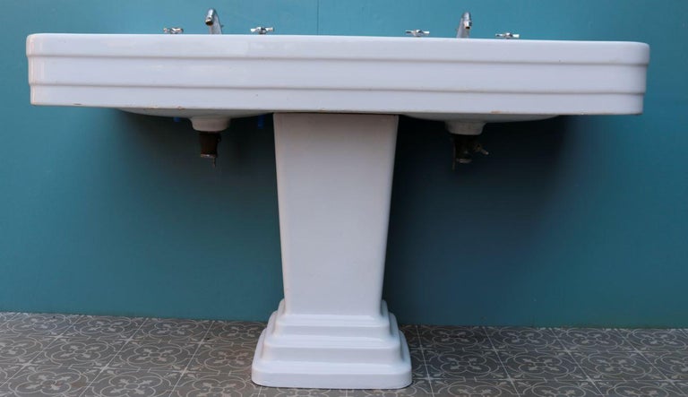 Antique Jacob Delafon Double Pedestal Sink For Sale at 1stDibs