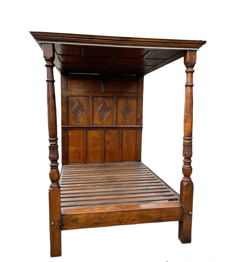Antique Jacobean Style Carved Oak 4 Poster Bed at 1stDibs