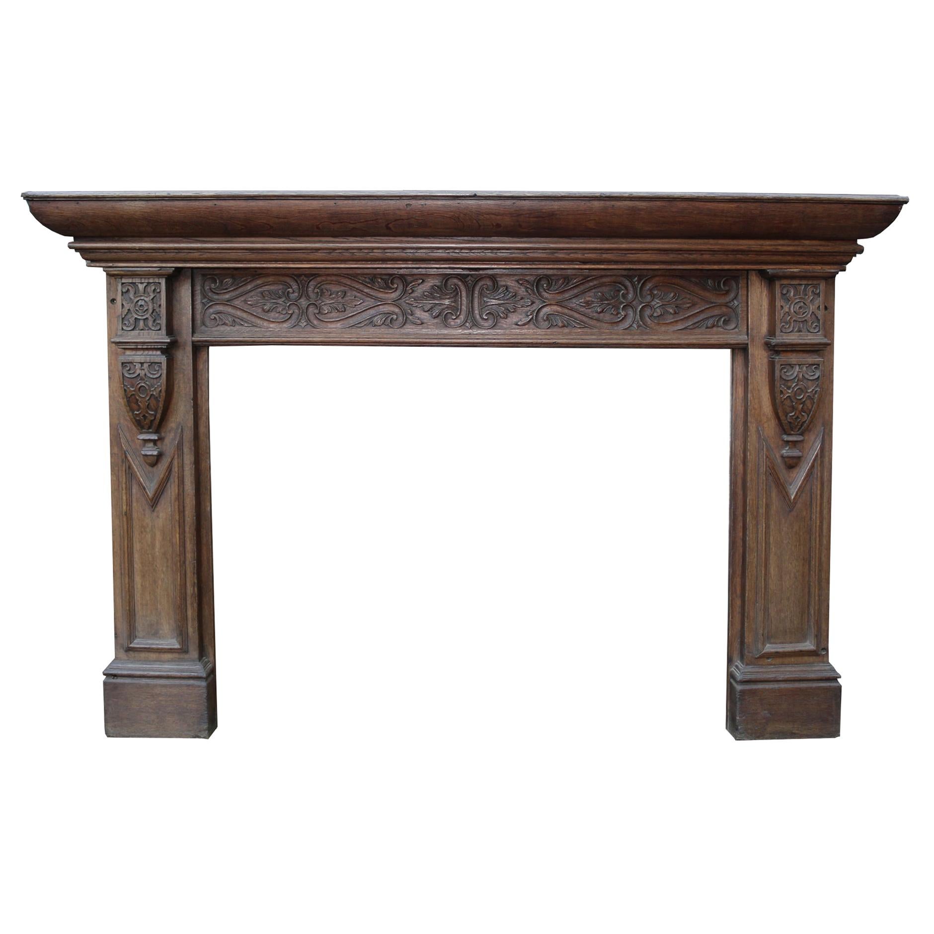 Antique Jacobean Style Carved Oak Fire Surround at 1stDibs