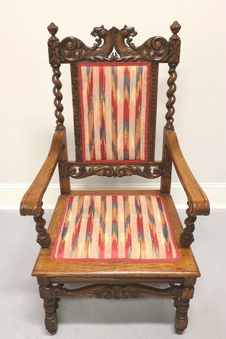 Antique Jacobean Style Carved Oak Open Armchair at 1stDibs