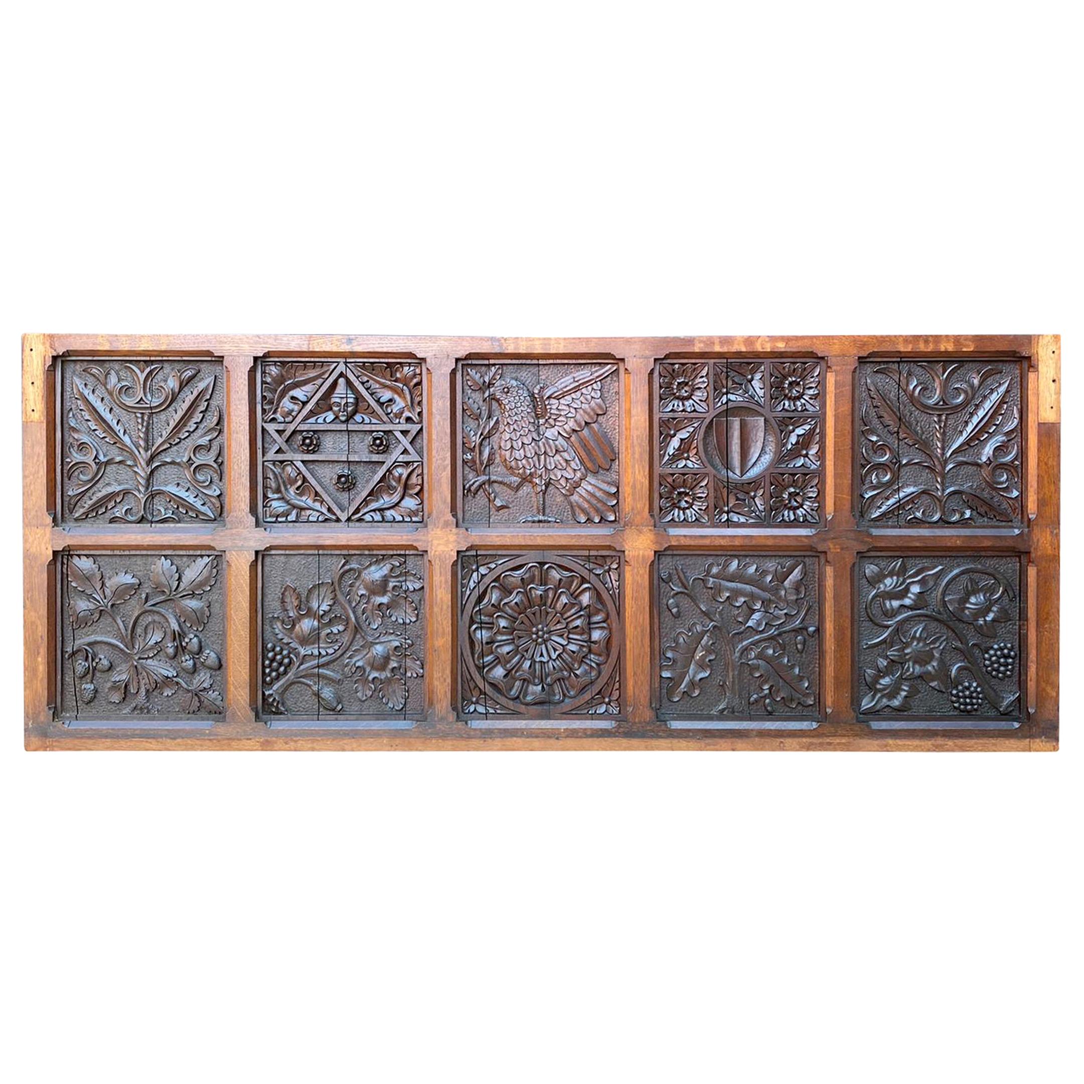 Antique Jacobean Style Carved Oak Panel at 1stDibs