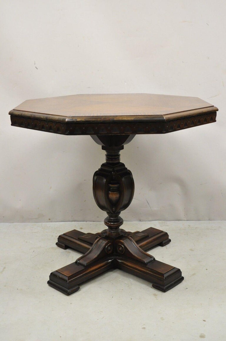 Antique Jacobean Walnut Banded Inlay Sunburst Top Octagonal Center ...