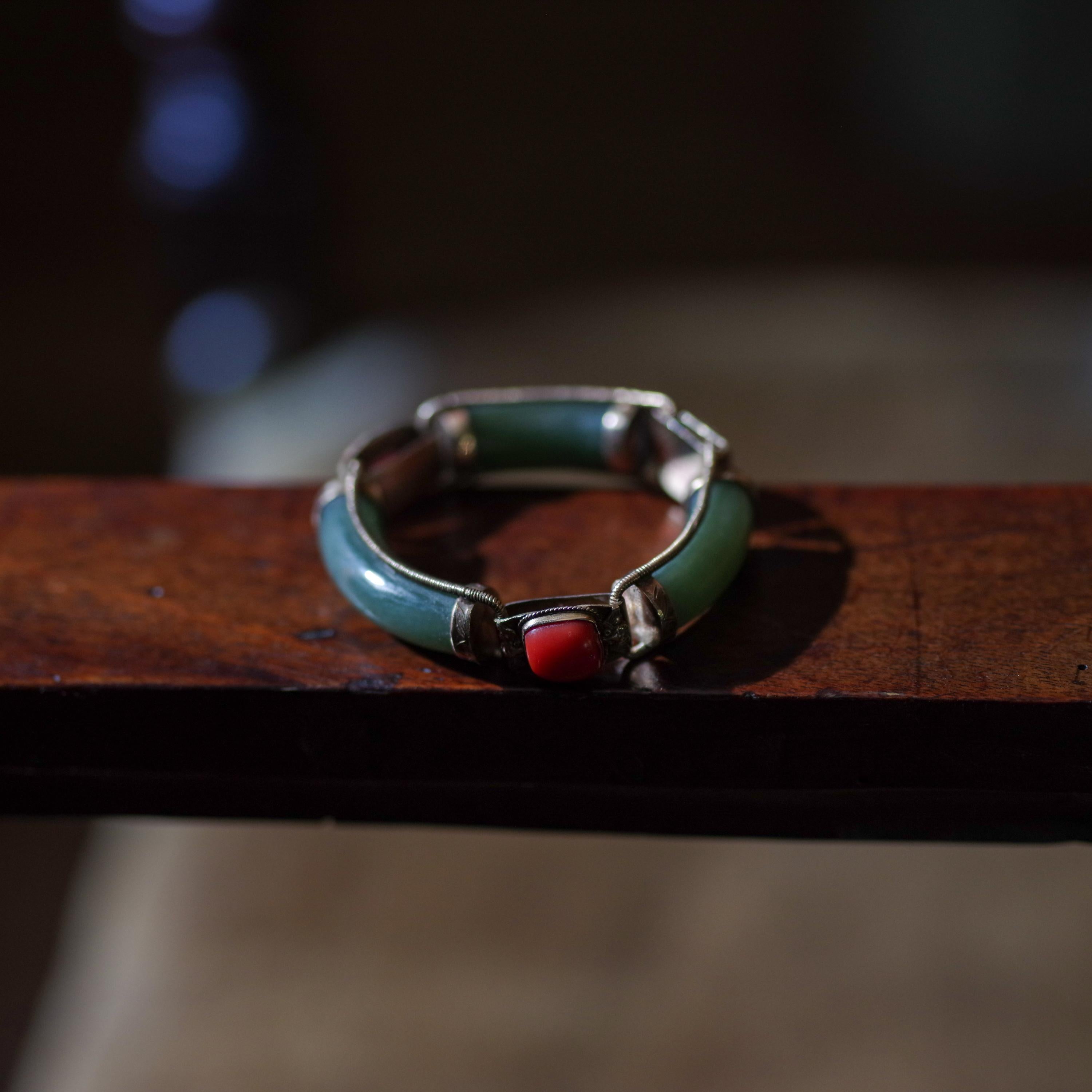 Antique Jade and Coral Link Bracelet, circa 1900 or Earlier at 1stDibs ...