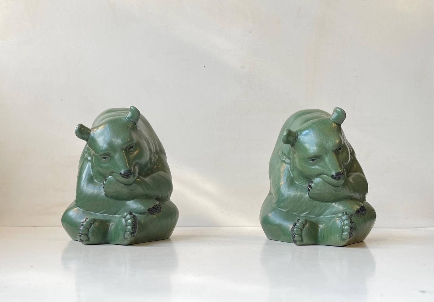 Antique Jade Green Bear Bookends by Axel Sørensen P. Ipsens Enke ...