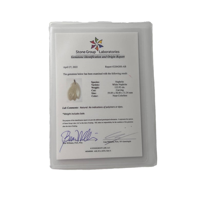 Mutton Fat White Nephrite Jade Pendant Certified For Sale at 1stDibs