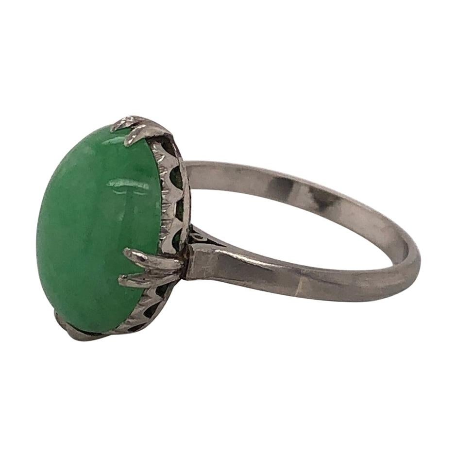 Antique Jadeite Cabochon Platinum Ring at 1stDibs