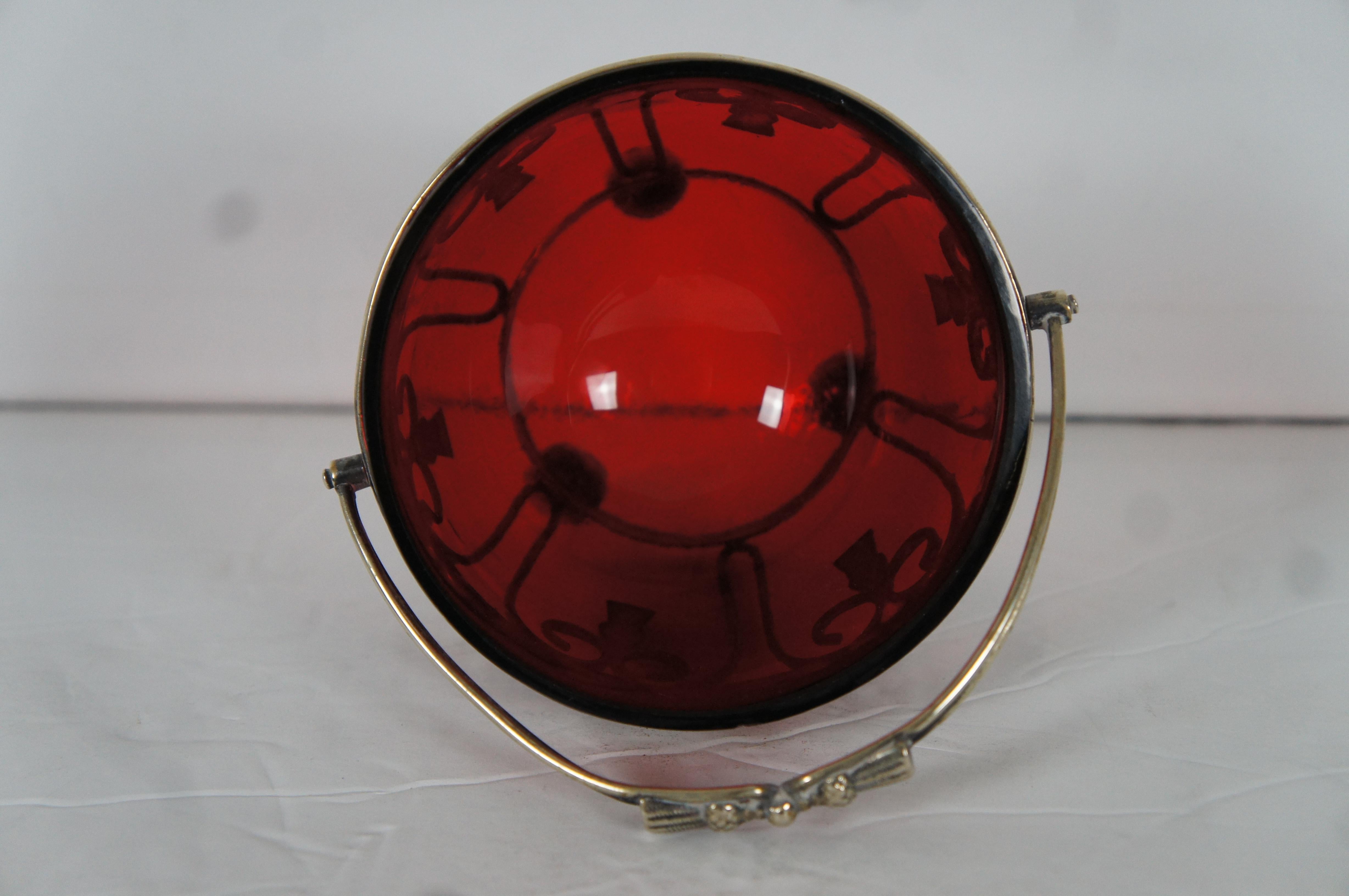 Antique James Kirkby Silver Plate Basket and Ruby Glass Insert Nut Jam ...