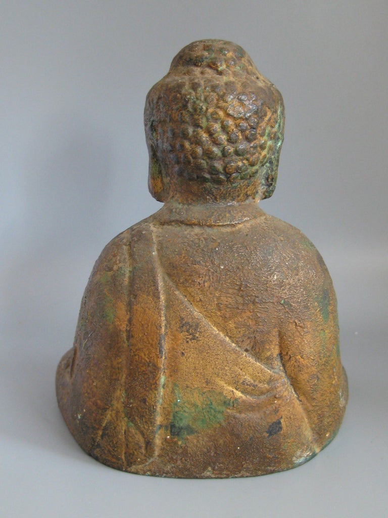 Antique Japanese Amida Buddha after Kamakura Cast Iron Statue with Gold ...