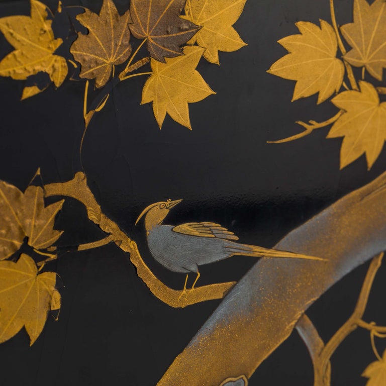 Antique Japanese Black Lacquer Noh Mask Box with Gold Maki e Design ...