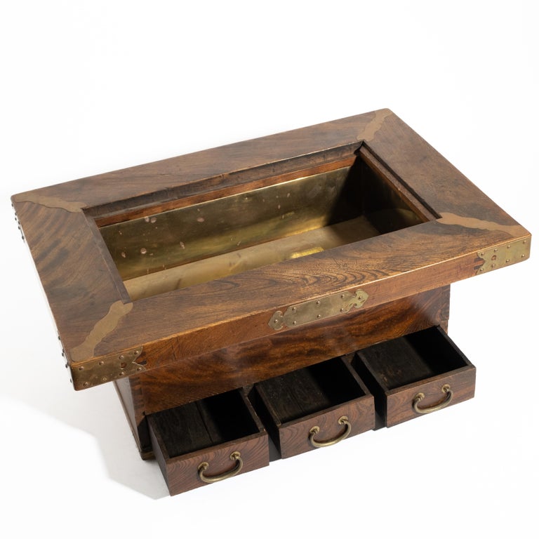 Antique Japanese Brass Mounted Elmwood Hibachi For Sale at 1stDibs