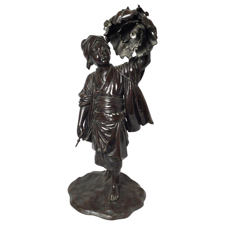 Antique Japanese Bronze Figural Lamp Sculpture Meiji Period at 1stDibs