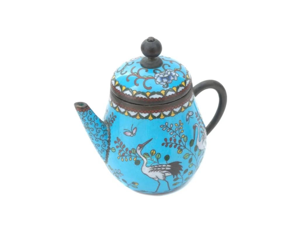 Antique Japanese Cloisonne Turquoise Enamel Crane Tea Pot For Sale at ...