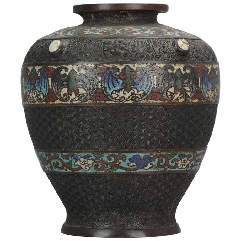 Antique Japanese Enamel Bronze Vase, Japan, Edo or Meiji For Sale at ...