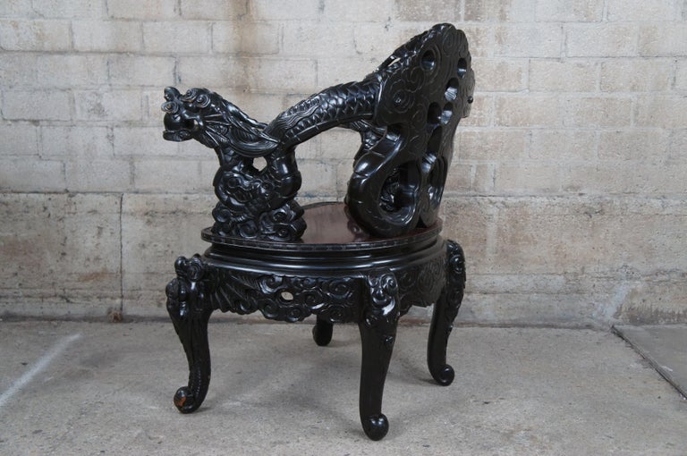 Antique Japanese Export Meiji High Relief Dragon Carved Figural Throne ...