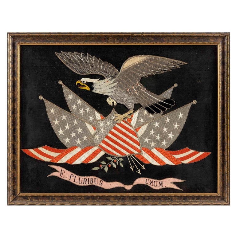 Antique Japanese Export Silk Embroidery Americana Patriotic Panel For ...