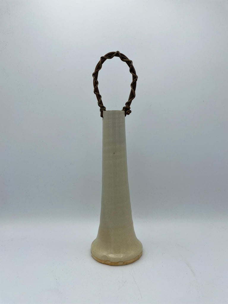 Antique Japanese Flower Vase with a Wooden Handle 'Style Hagi' 1970s ...