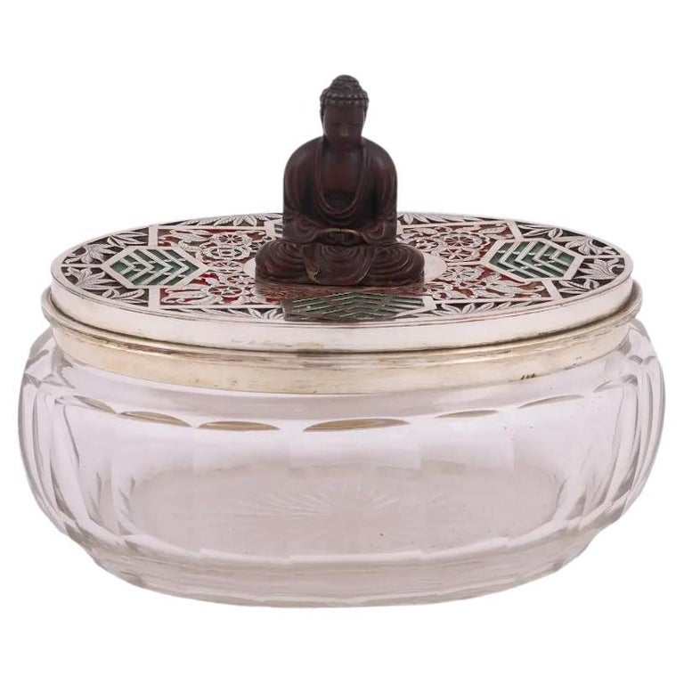 Antique Japanese Glass an Enamel Box with Buddha For Sale at 1stDibs