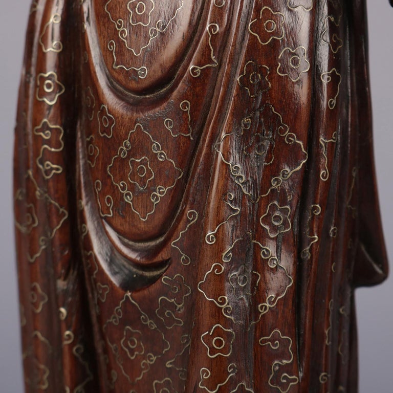 Antique Japanese Hand Carved Hardwood Figures with Cloud Band Metalwork ...