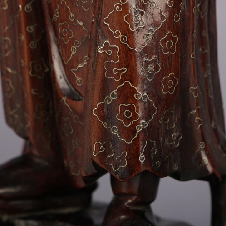 Antique Japanese Hand Carved Hardwood Figures with Cloud Band Metalwork ...