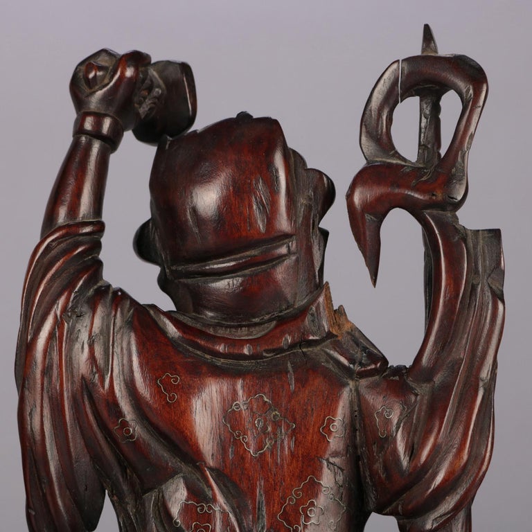 Antique Japanese Hand Carved Hardwood Figures with Cloud Band Metalwork ...