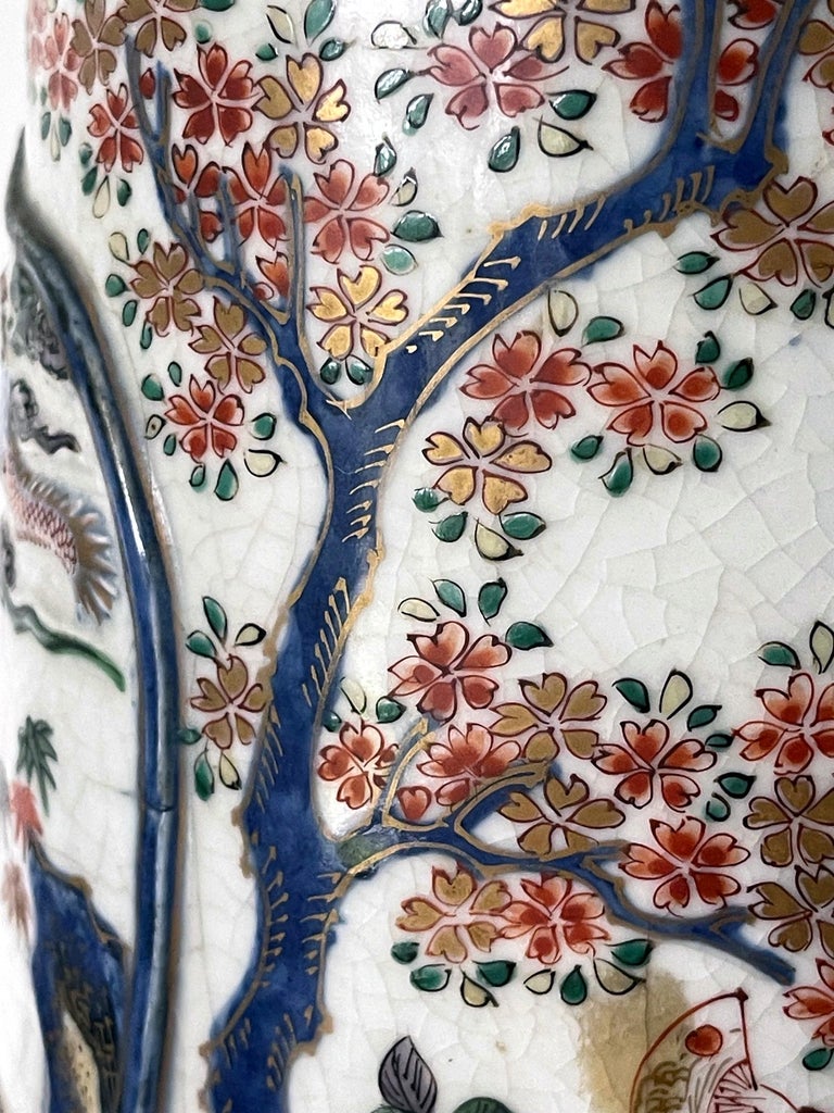 Antique Japanese Imari Bottle Vase on Wood Stand For Sale at 1stDibs