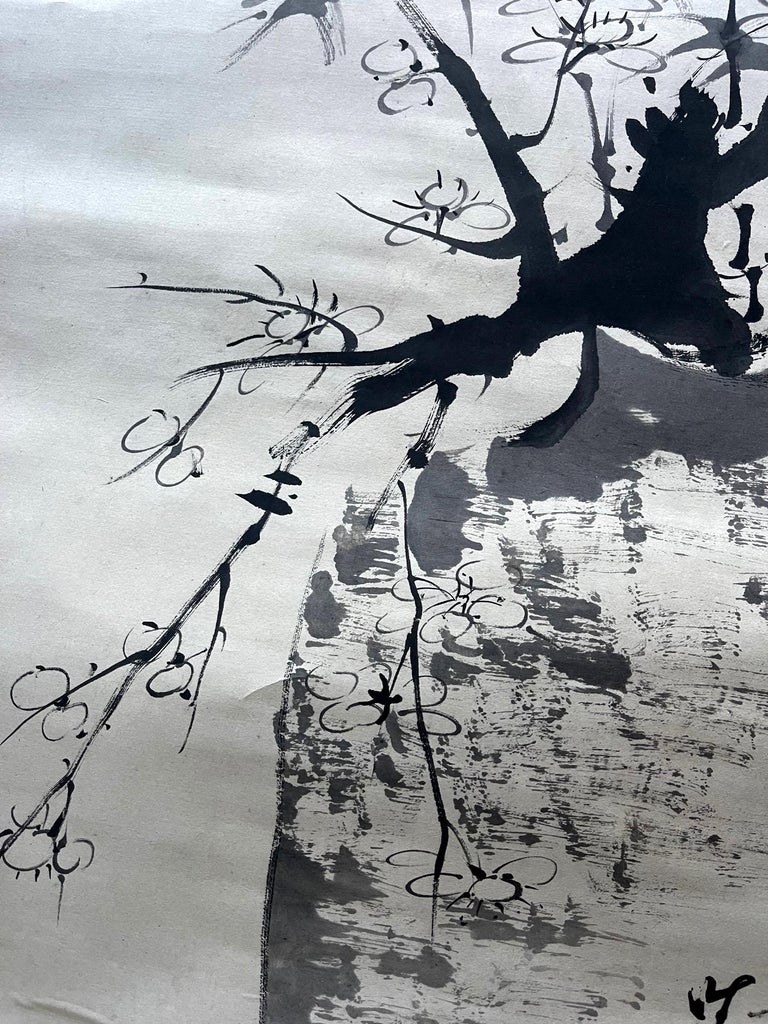 Antique Japanese Ink Hanging Scroll Hidaka Tetsuo with Wood Storage Box ...