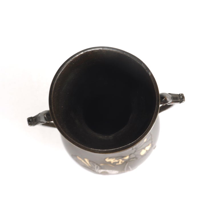 Antique Japanese Inlaid Bronze and Mixed Metals Handled Butterbur ...