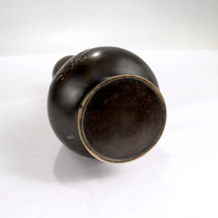 Antique Japanese Inlaid Bronze and Mixed Metals Handled Butterbur ...