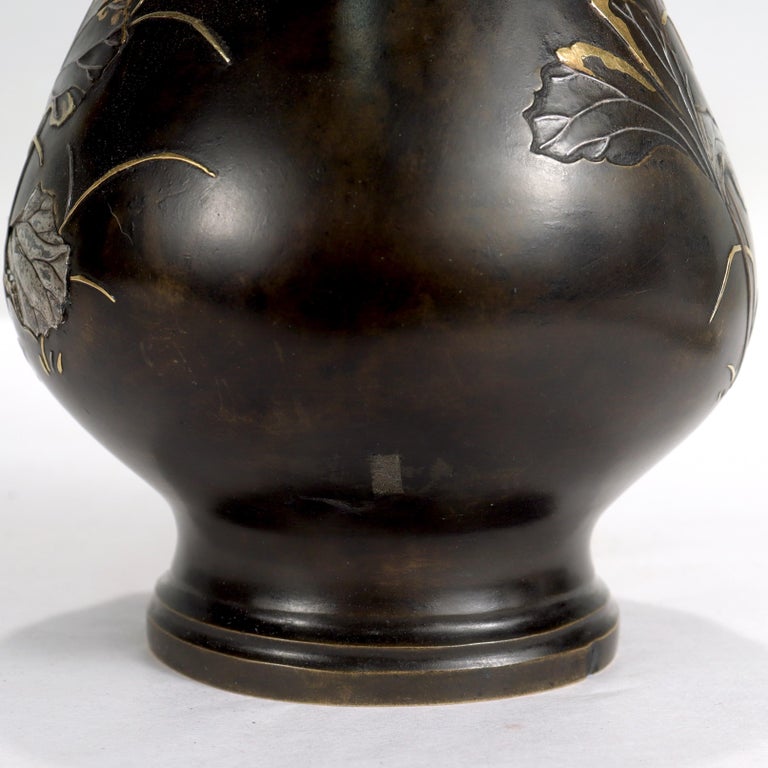 Antique Japanese Inlaid Bronze and Mixed Metals Handled Butterbur ...