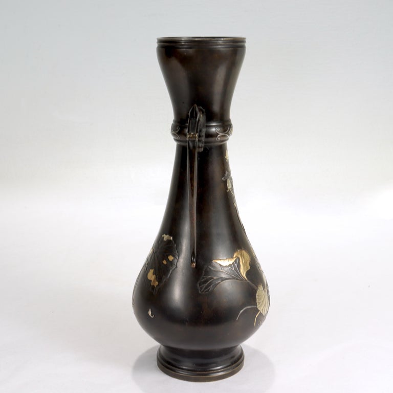 Antique Japanese Inlaid Bronze and Mixed Metals Handled Butterbur ...