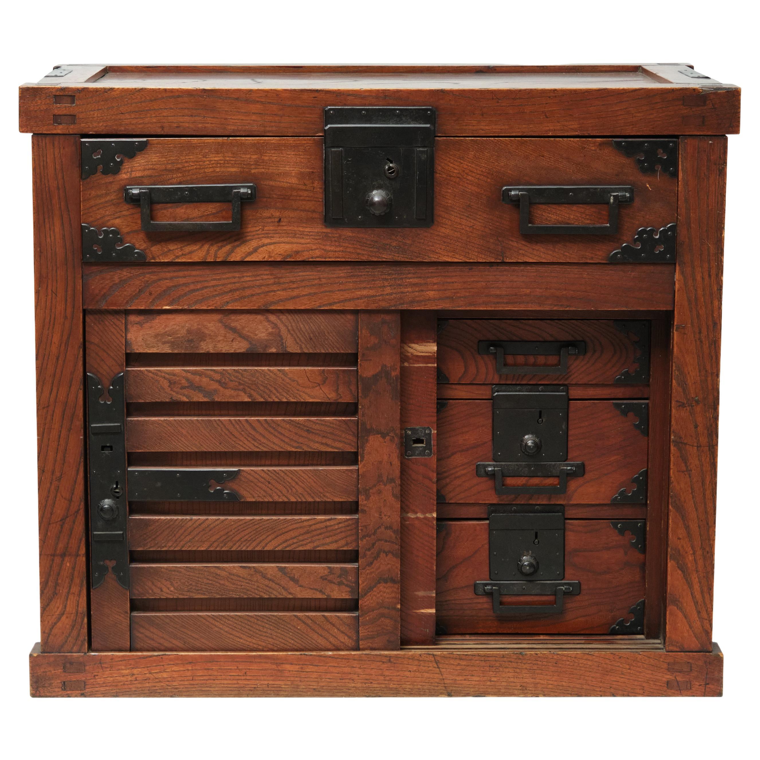 Antique Japanese Iron Mounted Elmwood Chest at 1stDibs