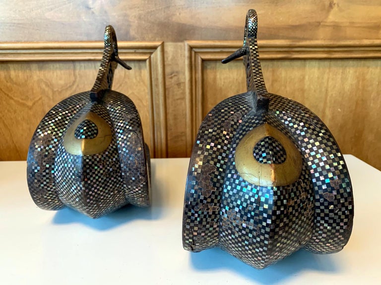 Antique Japanese Iron Stirrups with Abalone Shell Inlays at 1stDibs