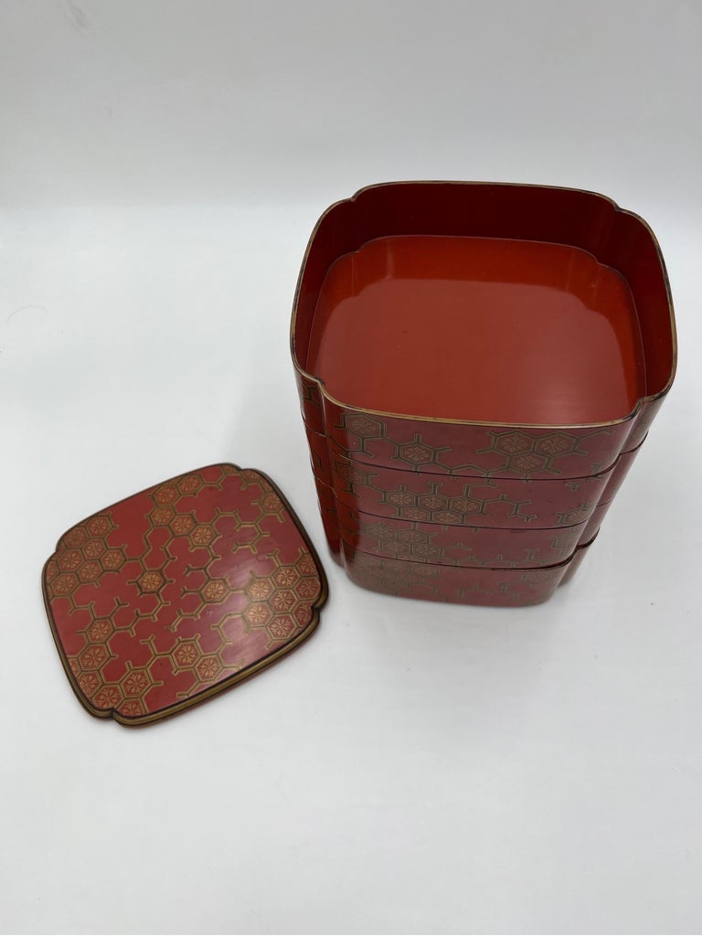 Antique Japanese Jubako 4-Tiered Bento Red Lacquerware Box For Sale at ...