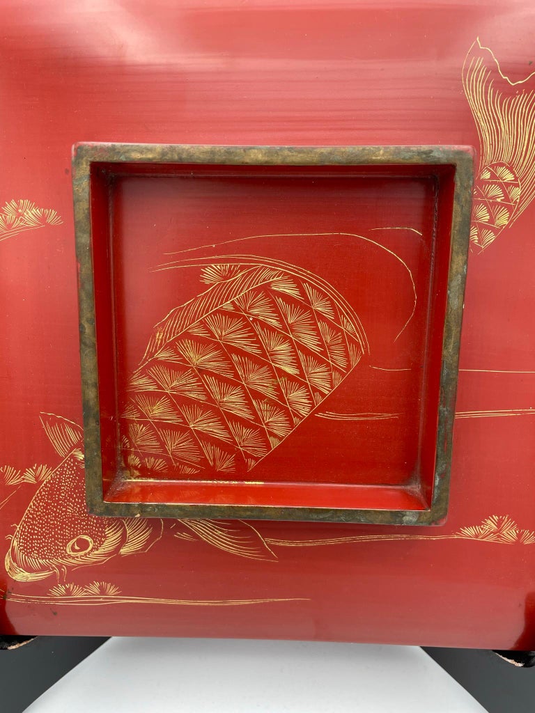 Antique Japanese Lacquer Box with a Koi Fish 1950-1970s For Sale at 1stDibs
