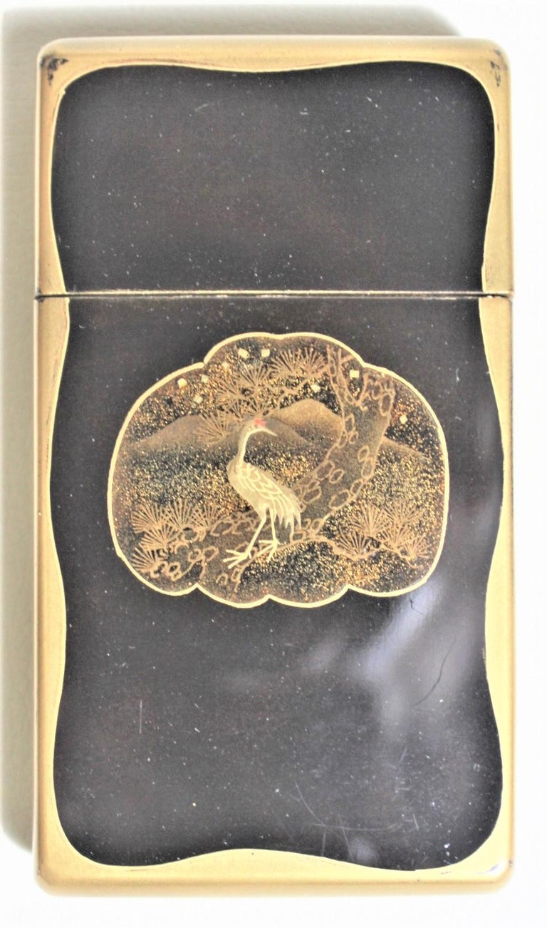 Antique Japanese Lacquered Card Box with Ornate Hand Painted Gilt ...
