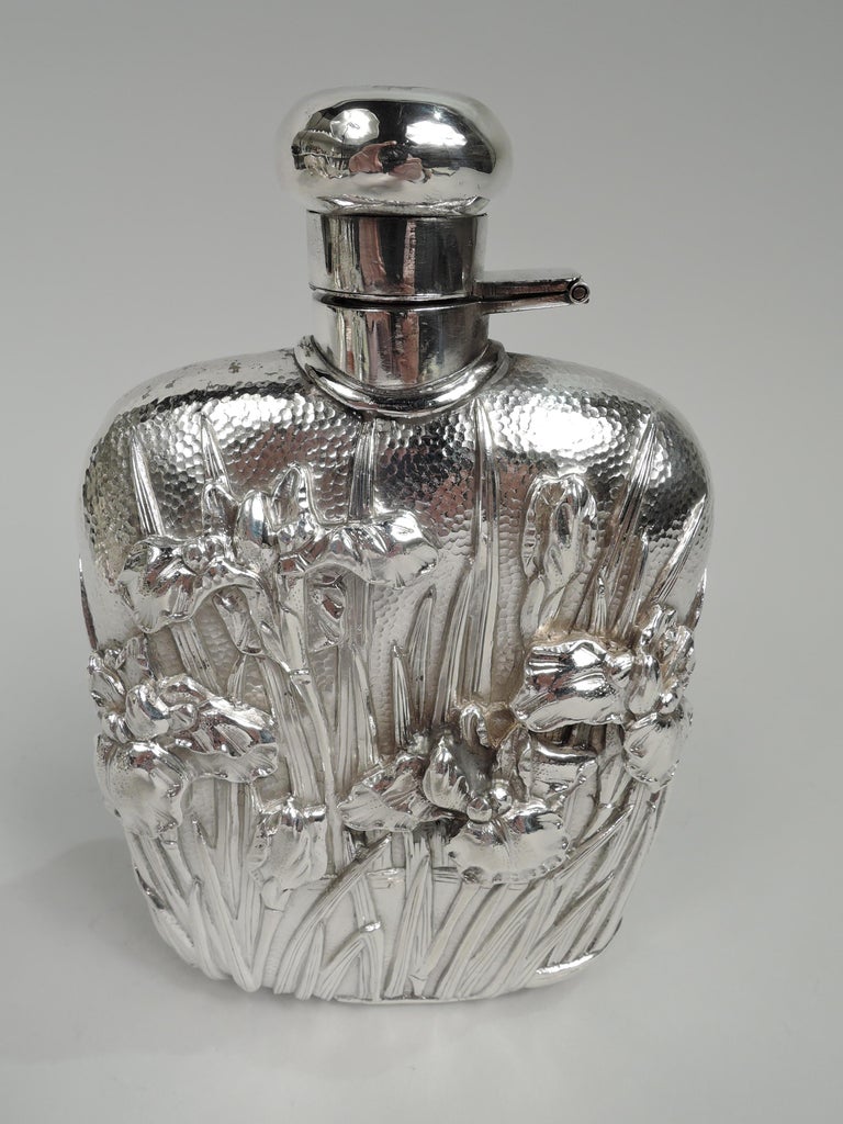 Antique Japanese Meiji Art Nouveau Silver Iris Flower Flask For Sale at ...