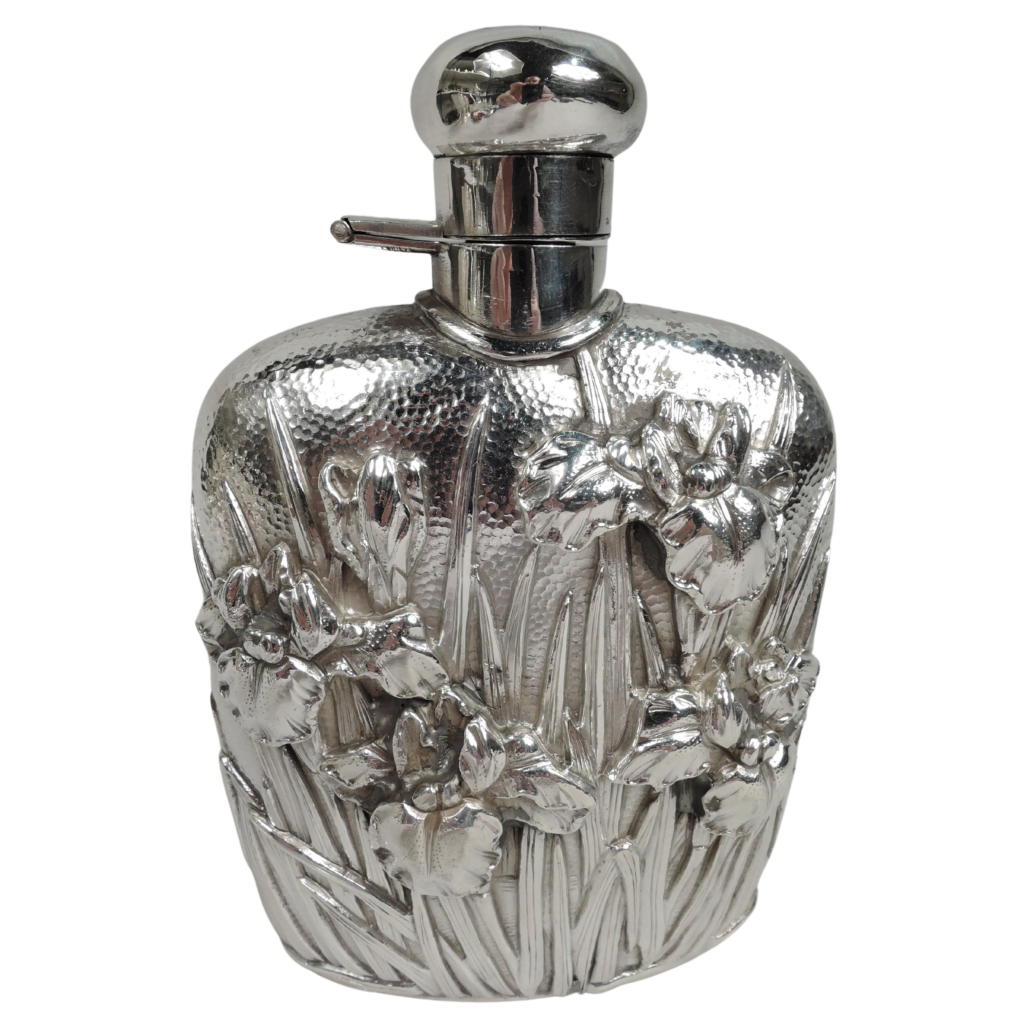 Antique Japanese Silver Flask with Dramatic Dragon and Waves For Sale ...