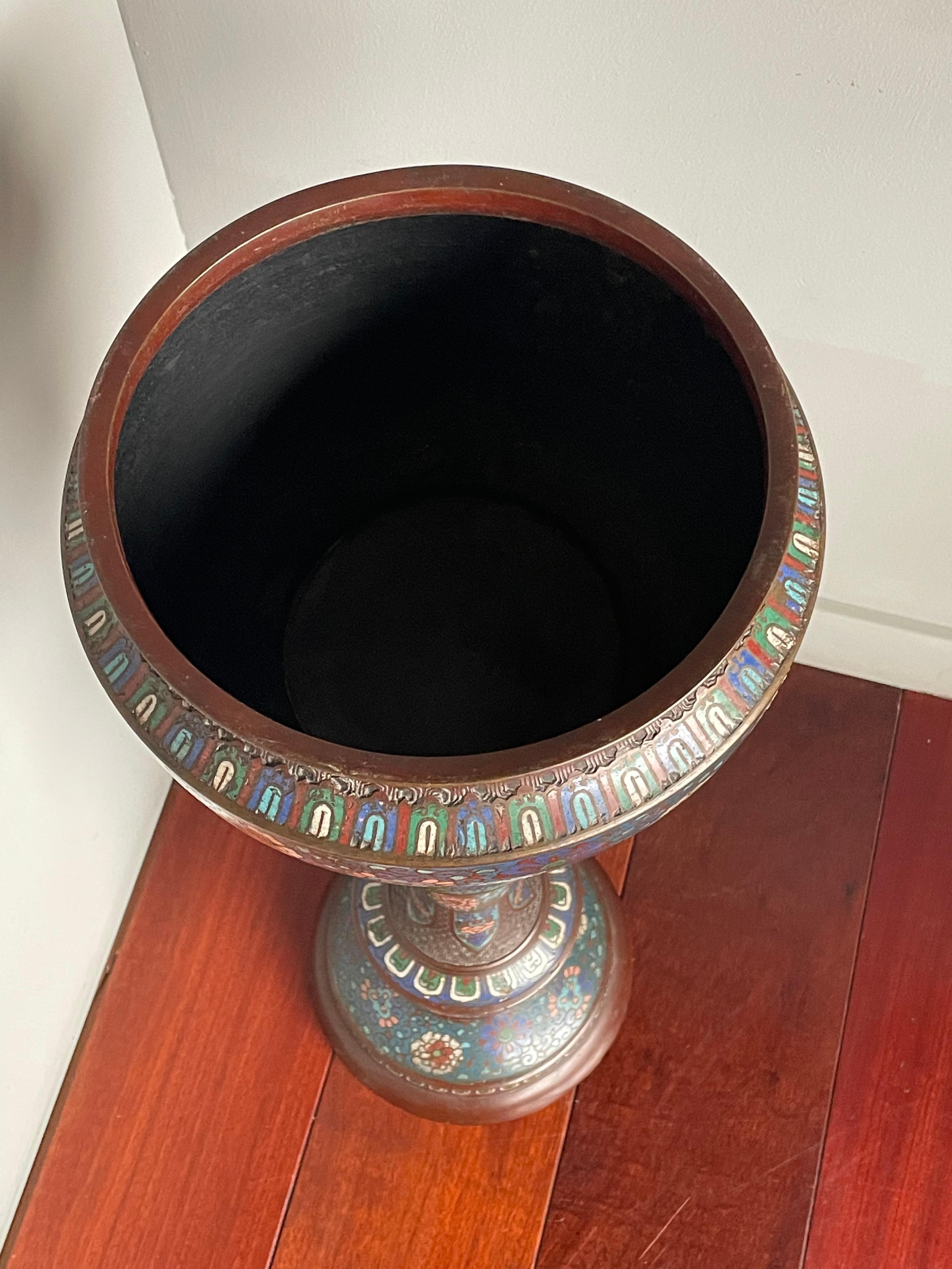Antique Japanese Meiji Enameled Bronze / Cloisonné Planter and Pedestal ...